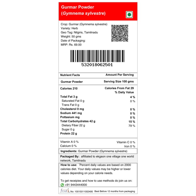 Gurmar Powder (Gymnema sylvestre) (50g) - Buy Direct from Farm, Healthy ...