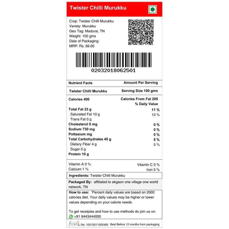 Twister Chilli Murukku 100gm - Buy Direct from Farm, Healthy and ...